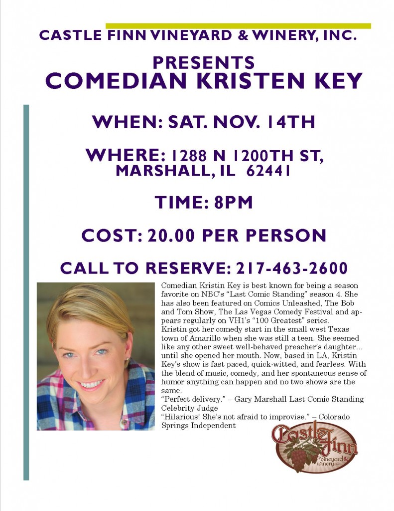 comedy night flyer for kristen key – Castle Finn Winery